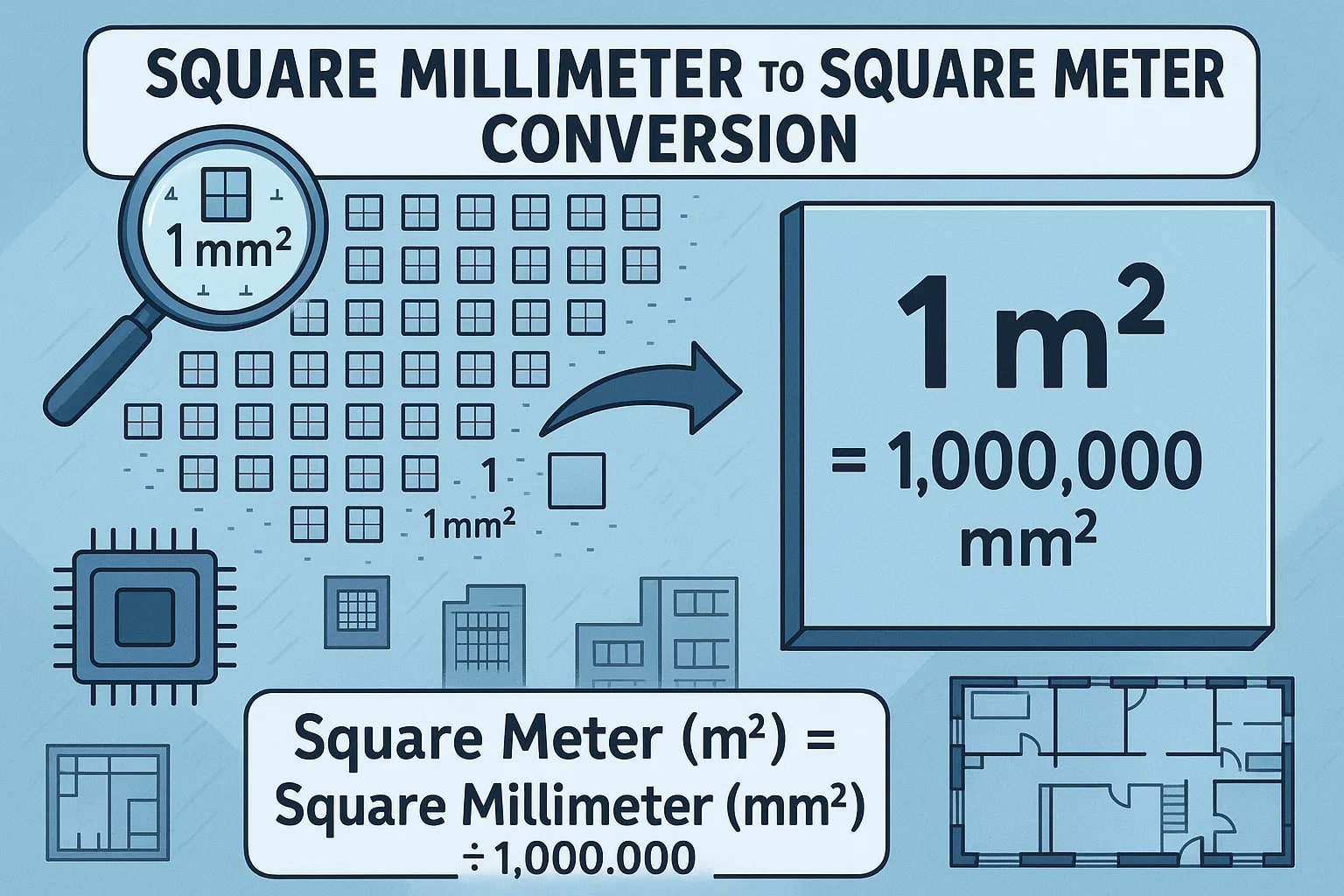 Quadratmillimeter in Quadratmeter Umrechner - JetCalculator