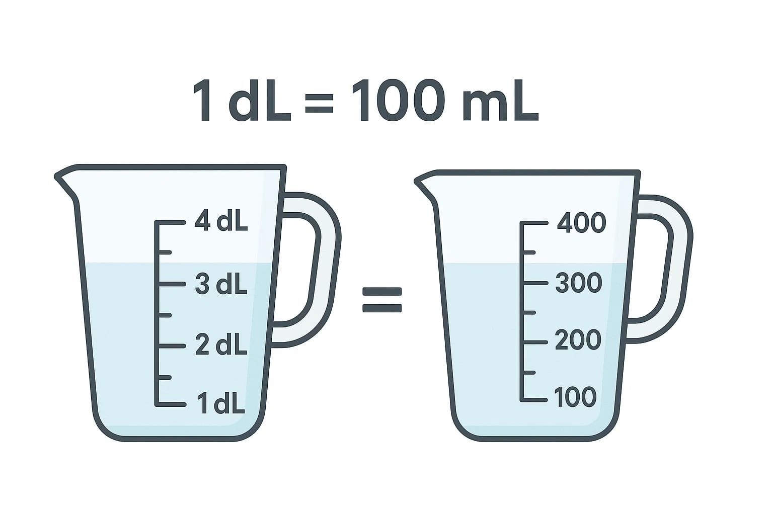 Konverter von Dezilitern in Milliliter