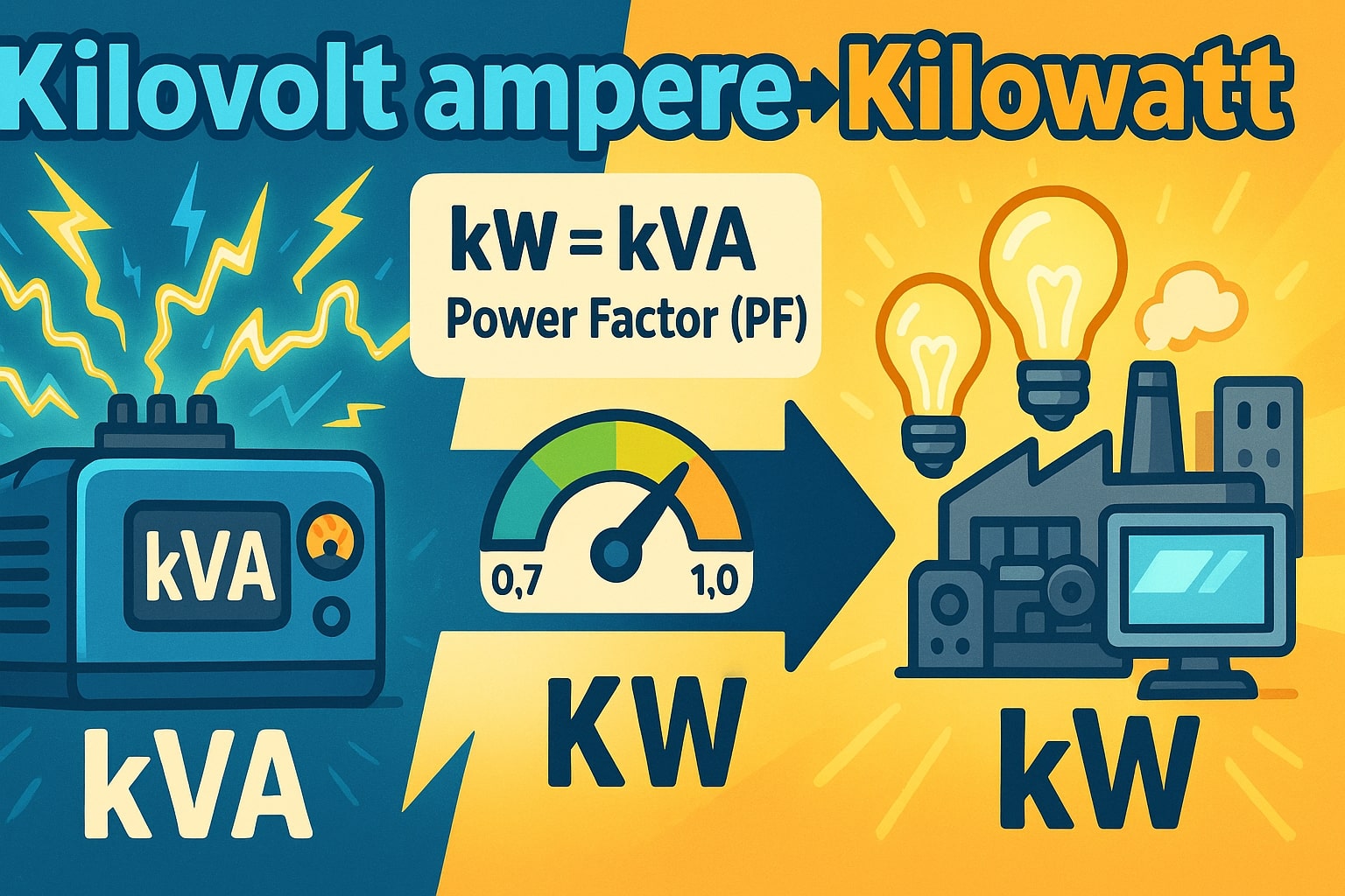 Umrechner von Kilovoltampere in Kilowatt - JetCalculator